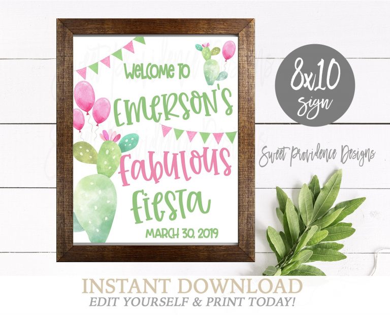 Cactus Fiesta Welcome Sign, Editable Fiesta Birthday Party Print, First ...