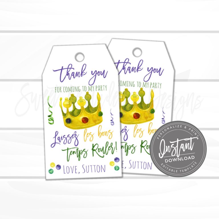 Mardi Gras Favor Tags, Editable Mardi Gras Party Tags, Birthday Thank ...