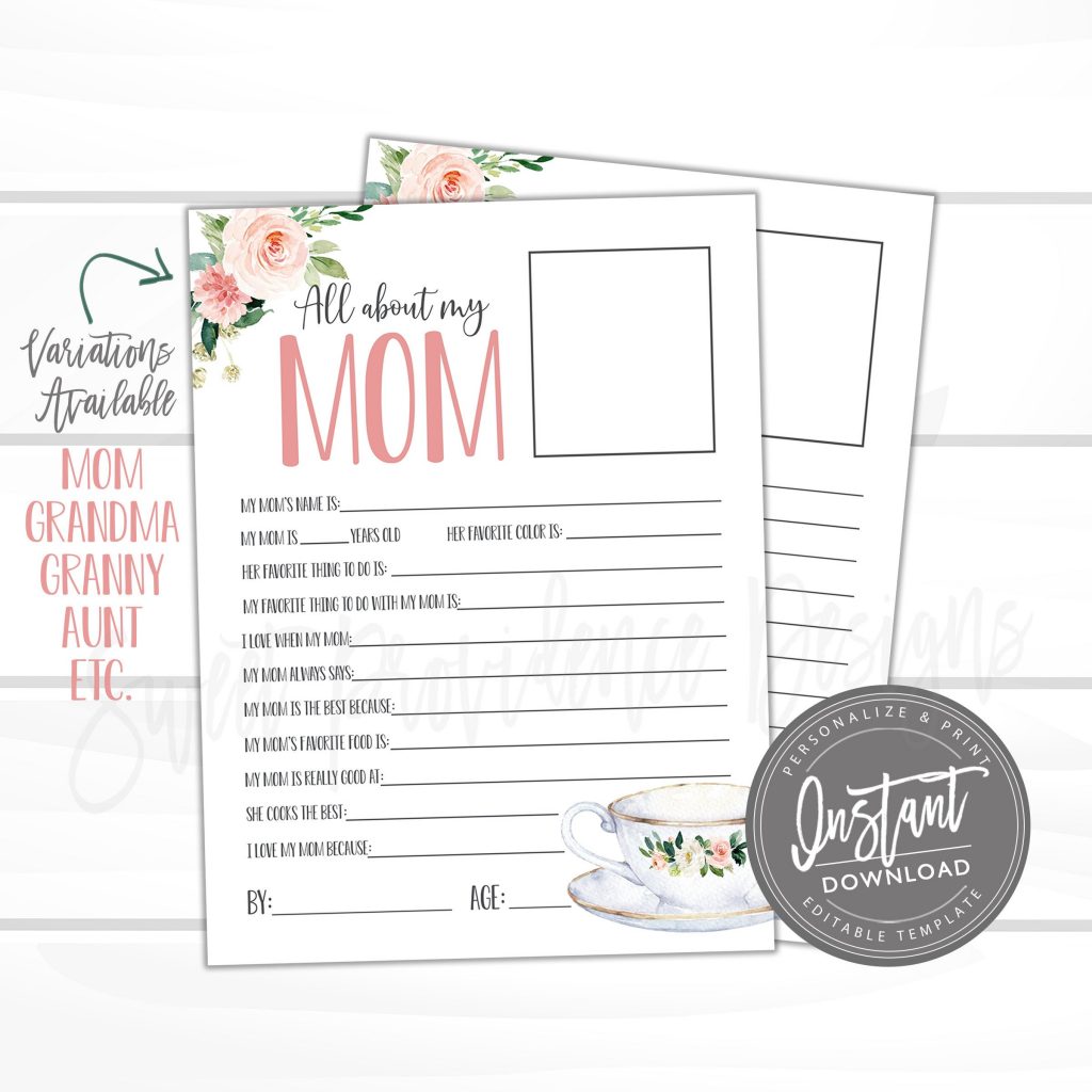 EDITABLE Mother's Day Questionnaire, All about Mom, Survey Questions ...