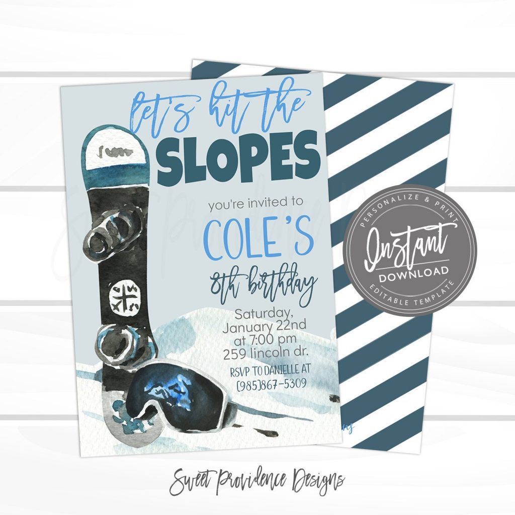 Skiing Birthday Invitation, Let's Hit the Slopes, Editable Ski Party ...