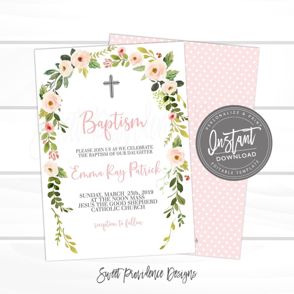 Baptism Invitation, EDITABLE Baptism Party Invitation, PRINTABLE Girl ...